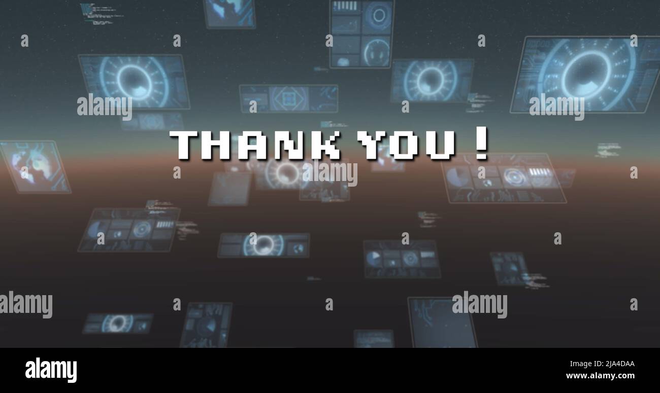 Image of thank you in digital abstract space with floating screens ...