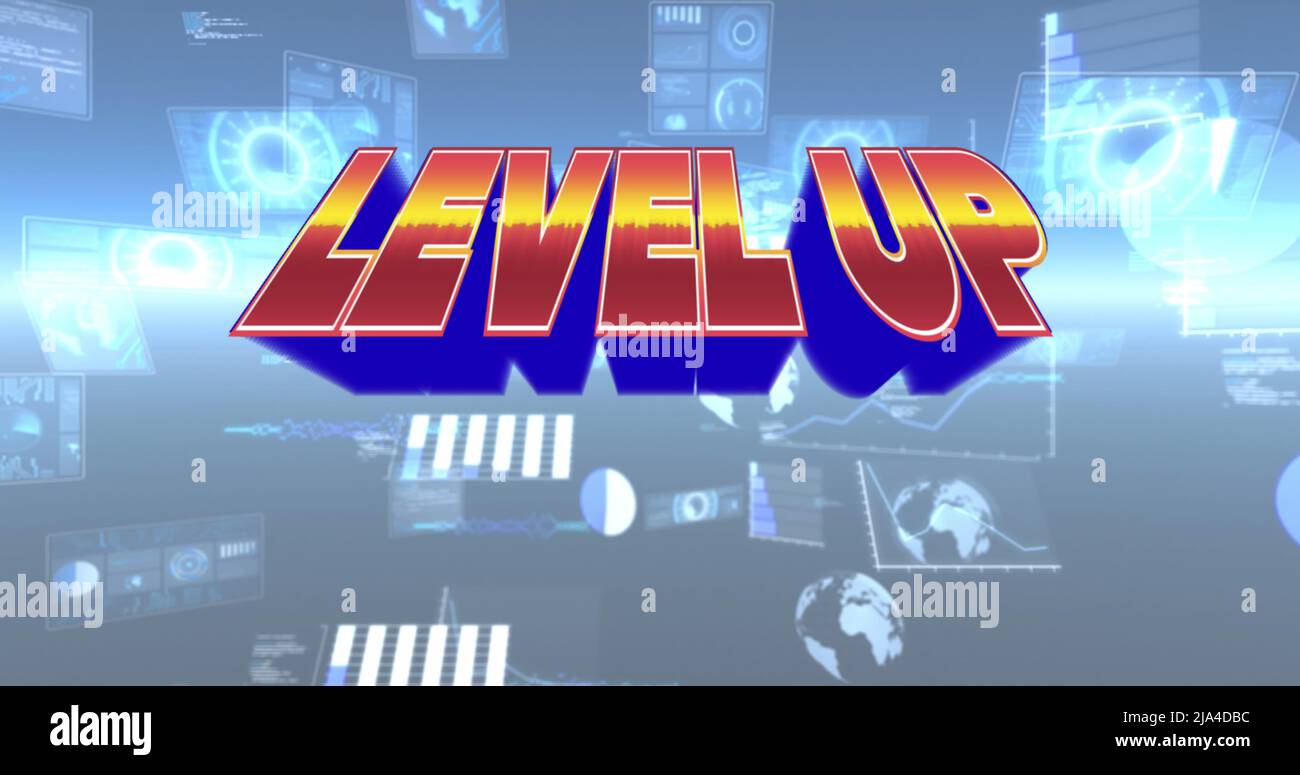 Image of level up in digital abstract space with diverse data Stock ...