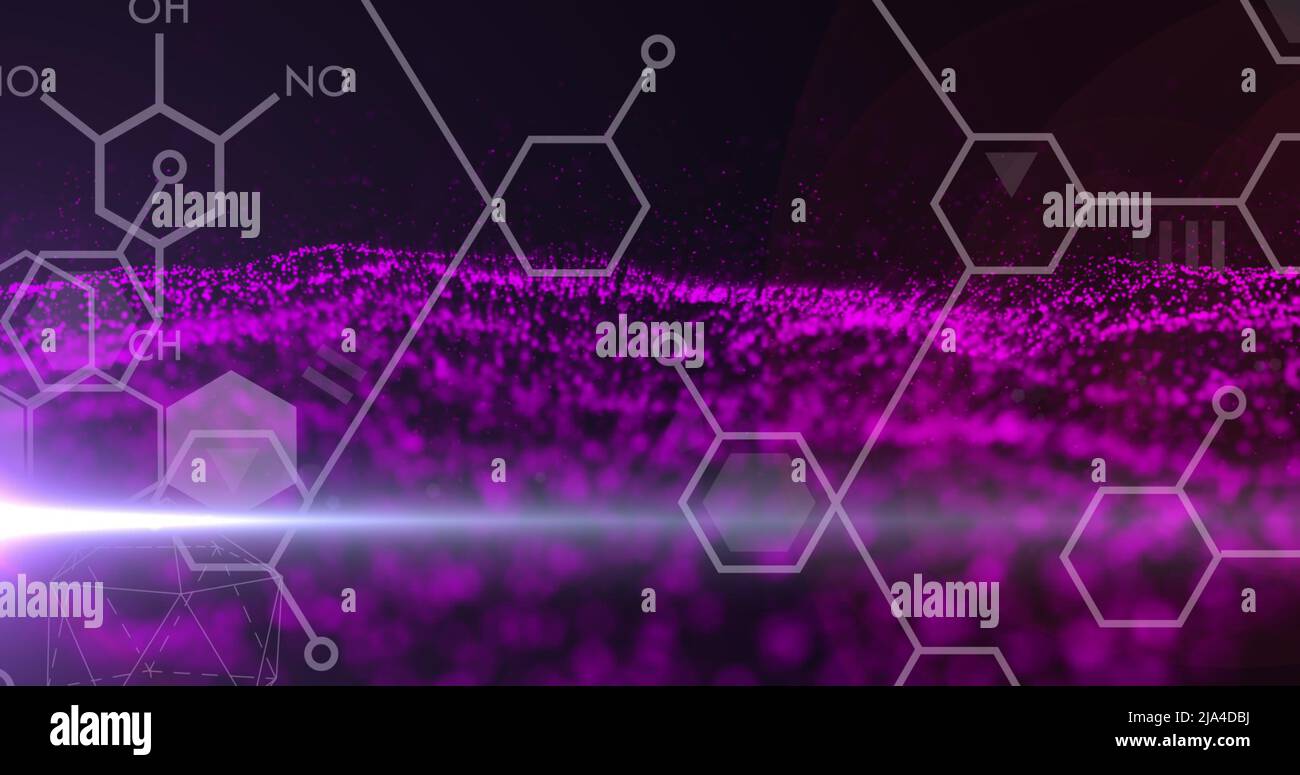 Image of chemical structures with purple mesh on black background Stock ...