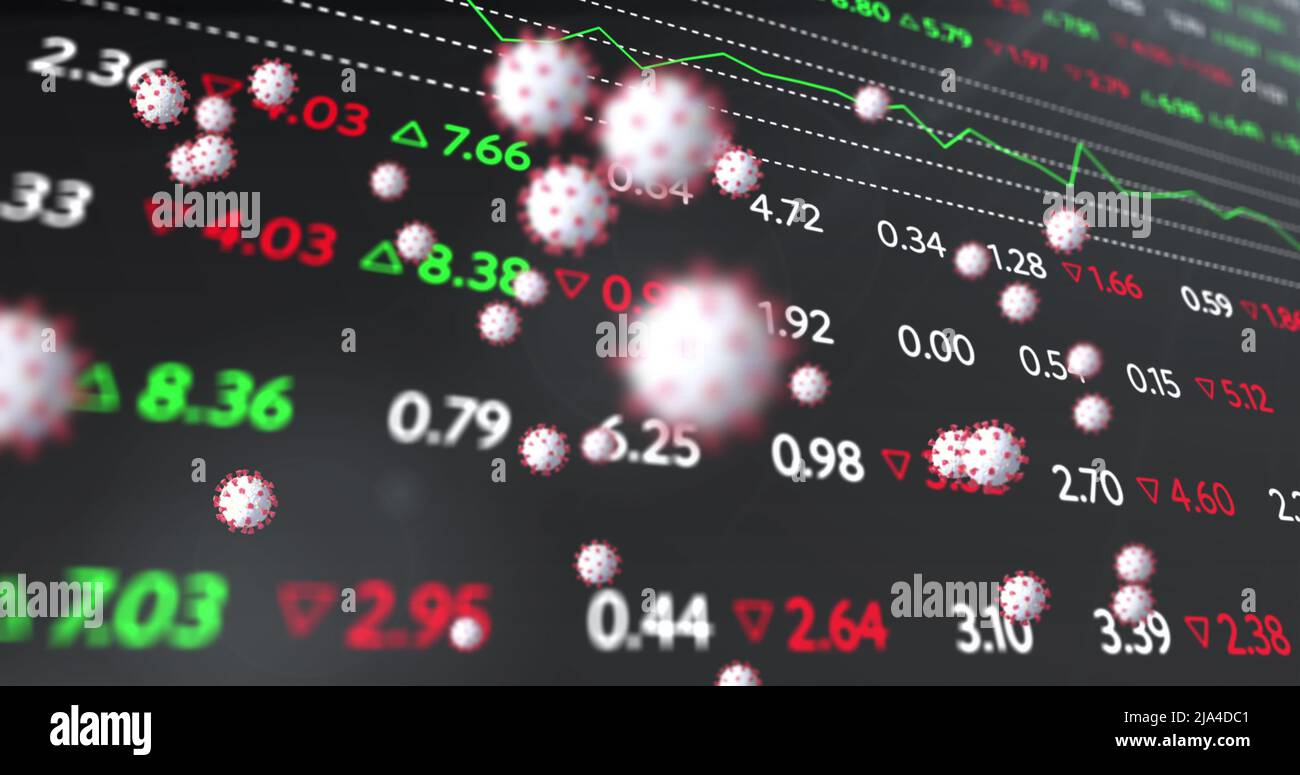 Image of virus cells floating over data processing Stock Photo - Alamy