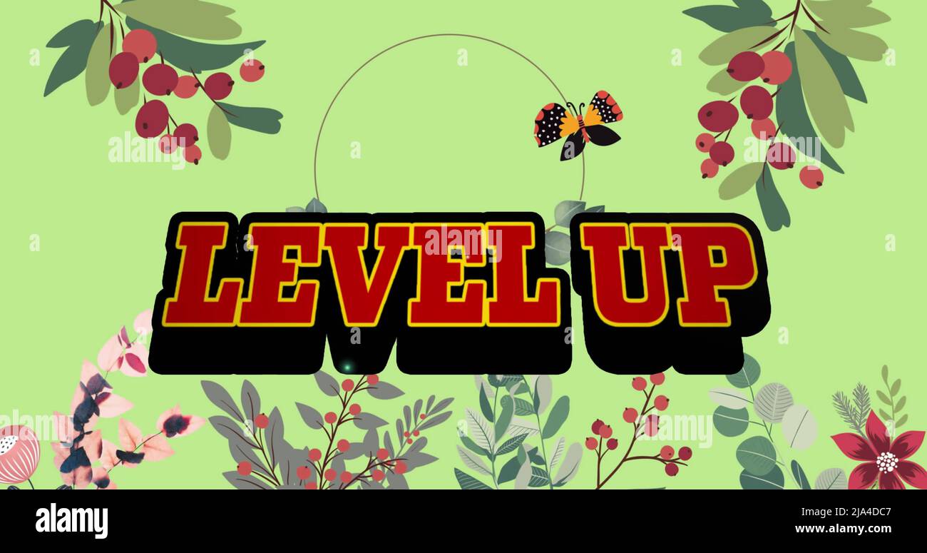 Image of level up in digital abstract space with flower frame Stock ...