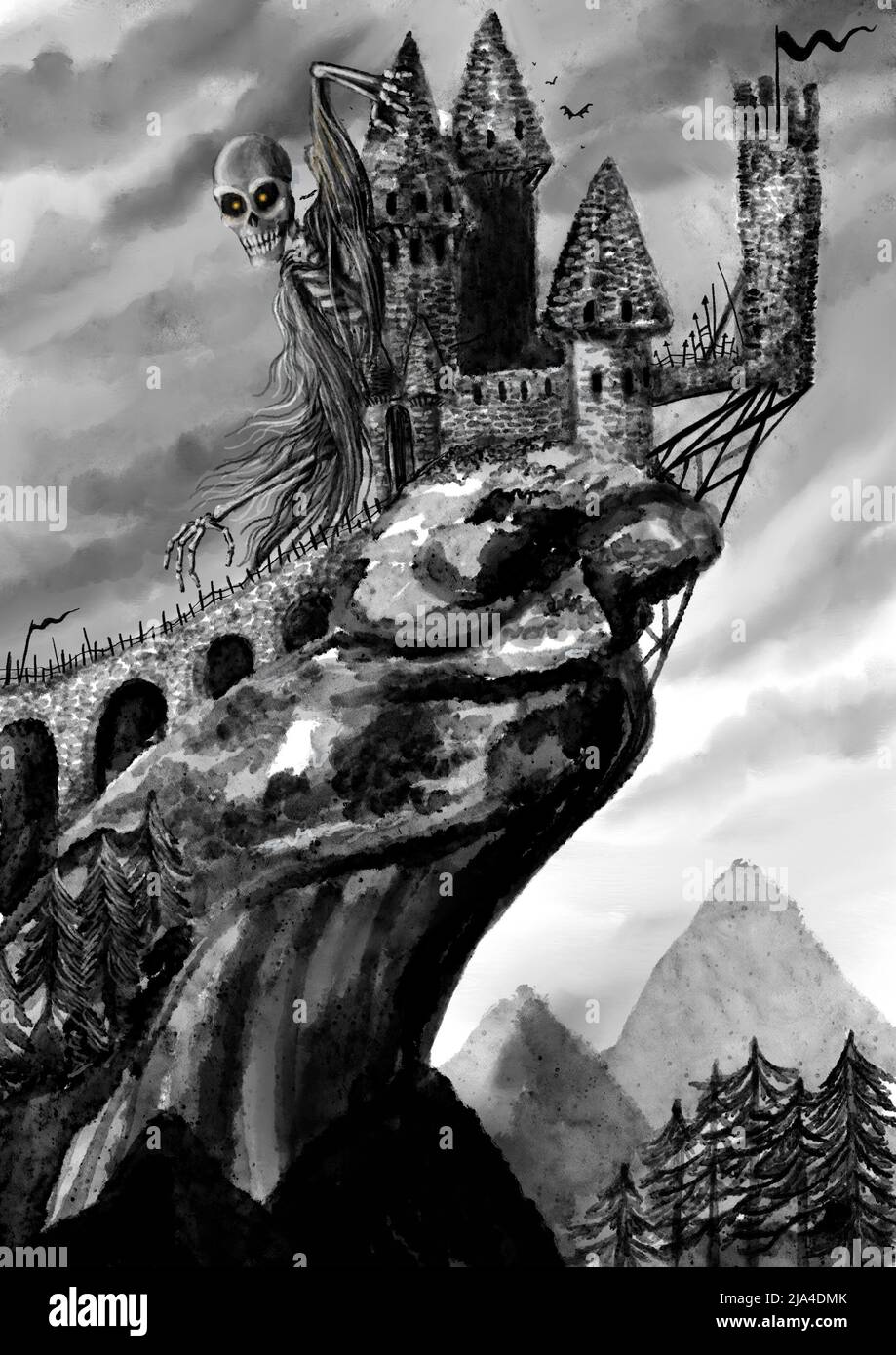 spooky halloween castle illustration Stock Photo - Alamy