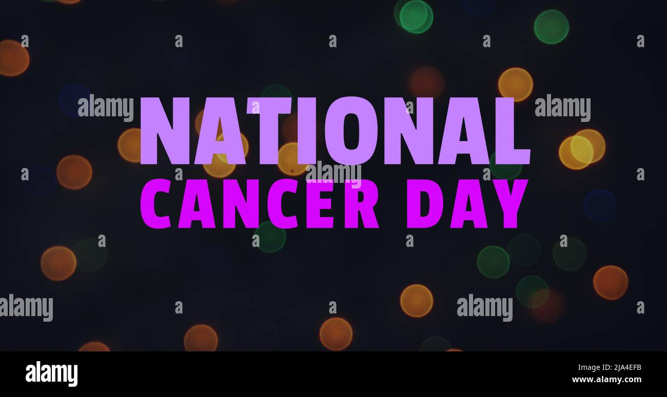 Image of national cancer day over black background with lights Stock ...