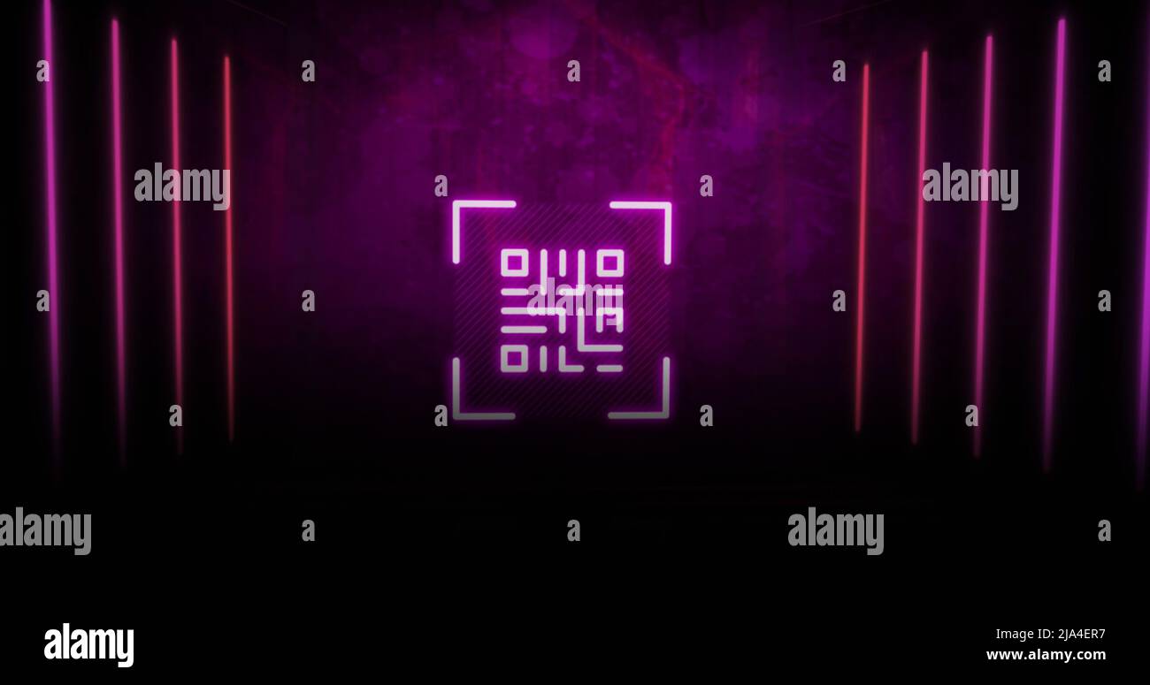 Image of neon qr code with lines over black background Stock Photo - Alamy