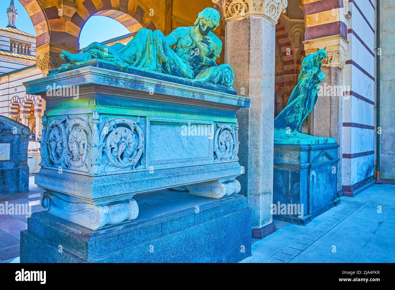 The beautiful tomb with carved sculpture in the loggia of Monumental ...