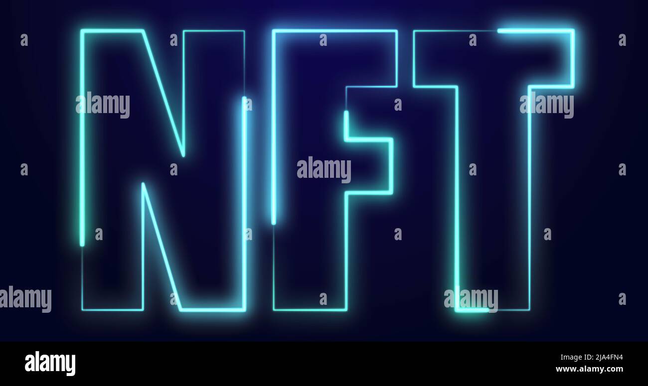 Image of neon nft text over blue background Stock Photo - Alamy