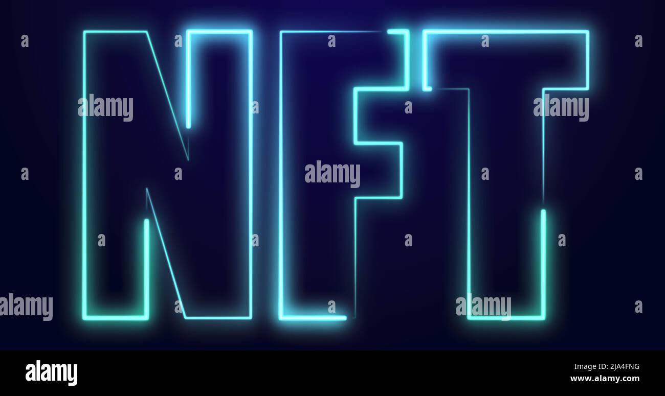 Image of neon nft text over blue background Stock Photo - Alamy