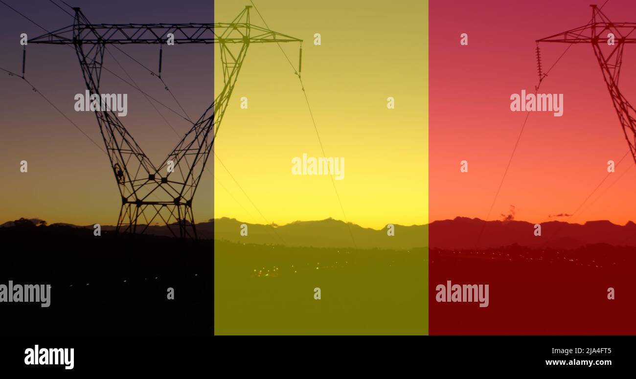 Image of flag of belgium over pylons Stock Photo - Alamy