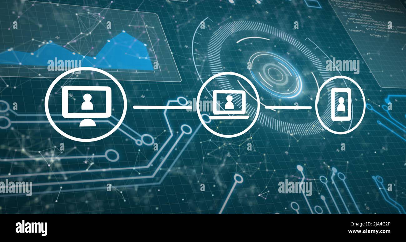 Image of icons with network of connections, scope scanning and data ...