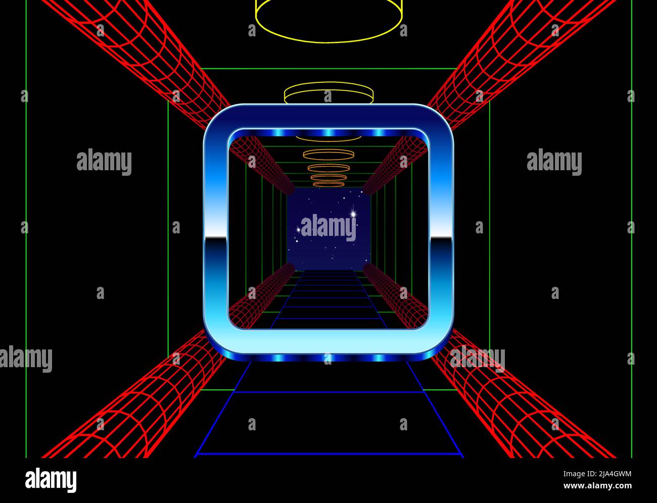 Synthwave frame with chrome square and 80s styled synthwave arcade game ...