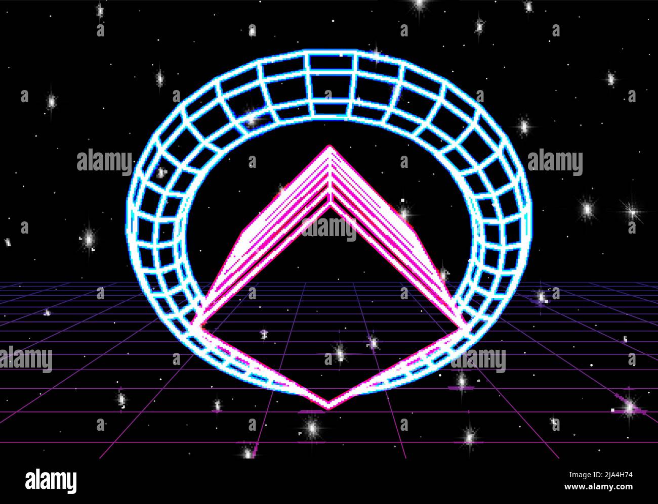 Abstract neon shapes in retro space. 80s or synthwave styled neon ...