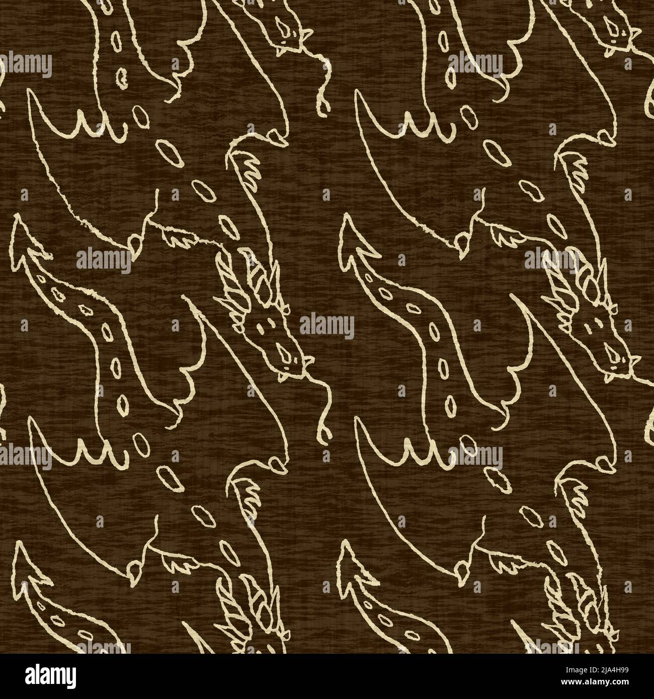 Dragon linen effect texture seamless pattern. Woven mythical beast for ...