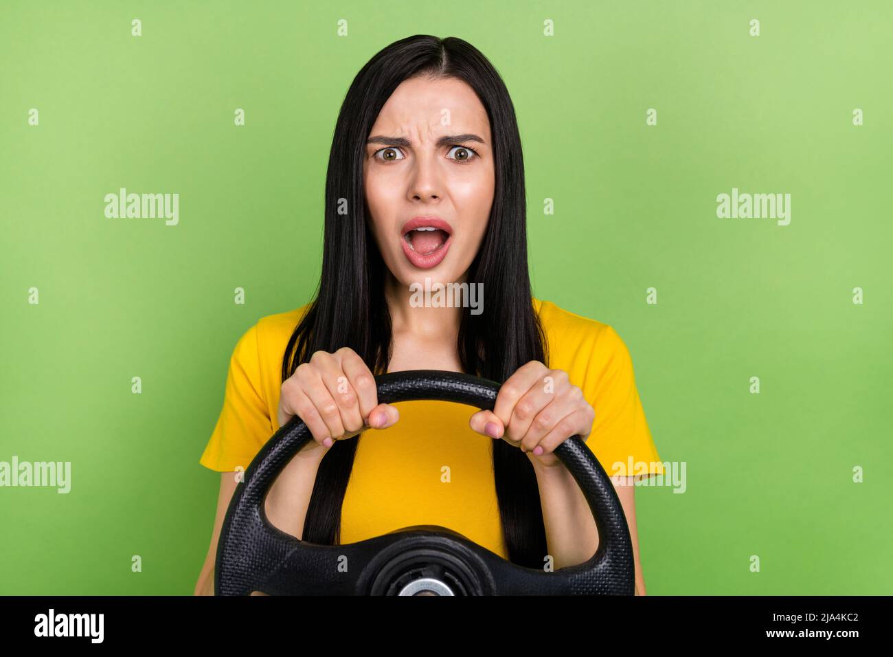 Portrait of impressed person open mouth speechless look camera isolated ...