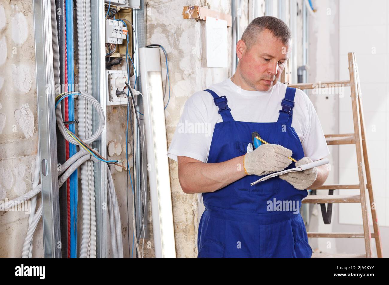 Contractor planning building work Stock Photo - Alamy
