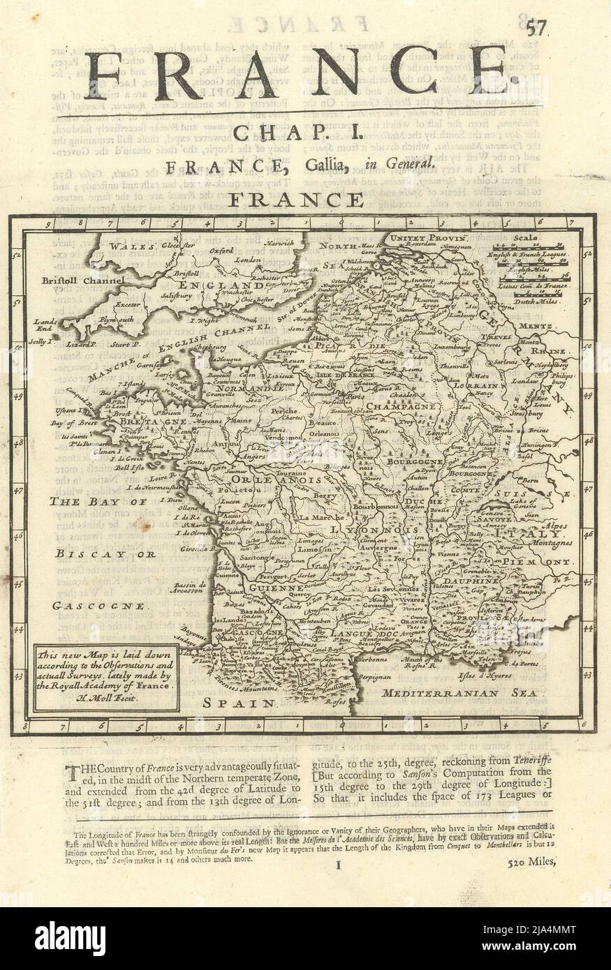 France by Herman Moll 1709 old antique vintage map plan chart Stock ...