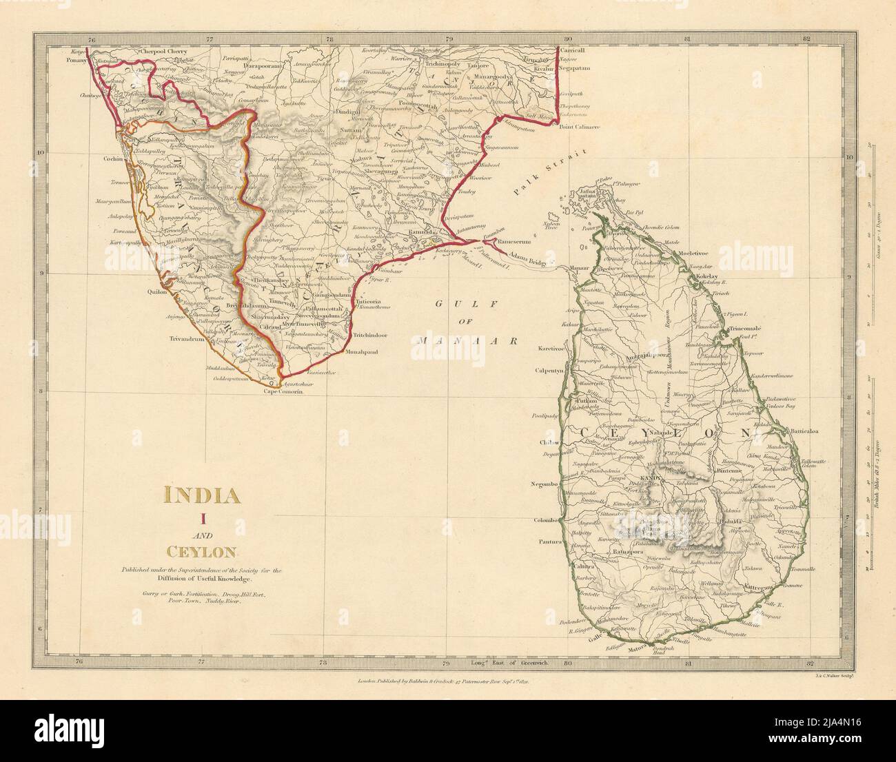 SOUTH INDIA & CEYLON (SRI LANKA) . Carnatic Travancore Kochi. SDUK 1844 ...