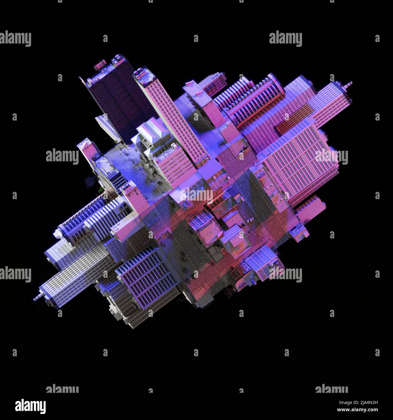 3D-illustration of a multiverse with skysrcapers on a cube Stock Photo ...