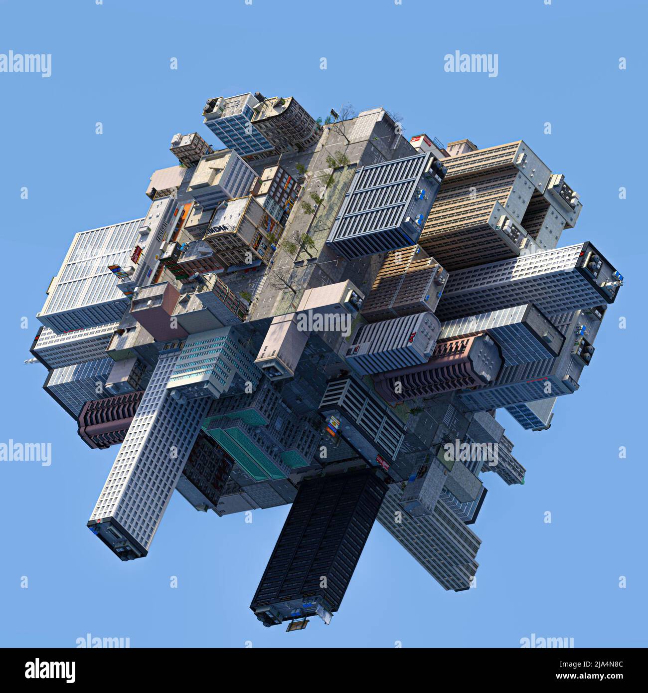 3D-illustration of a multiverse with skysrcapers on a cube Stock Photo ...