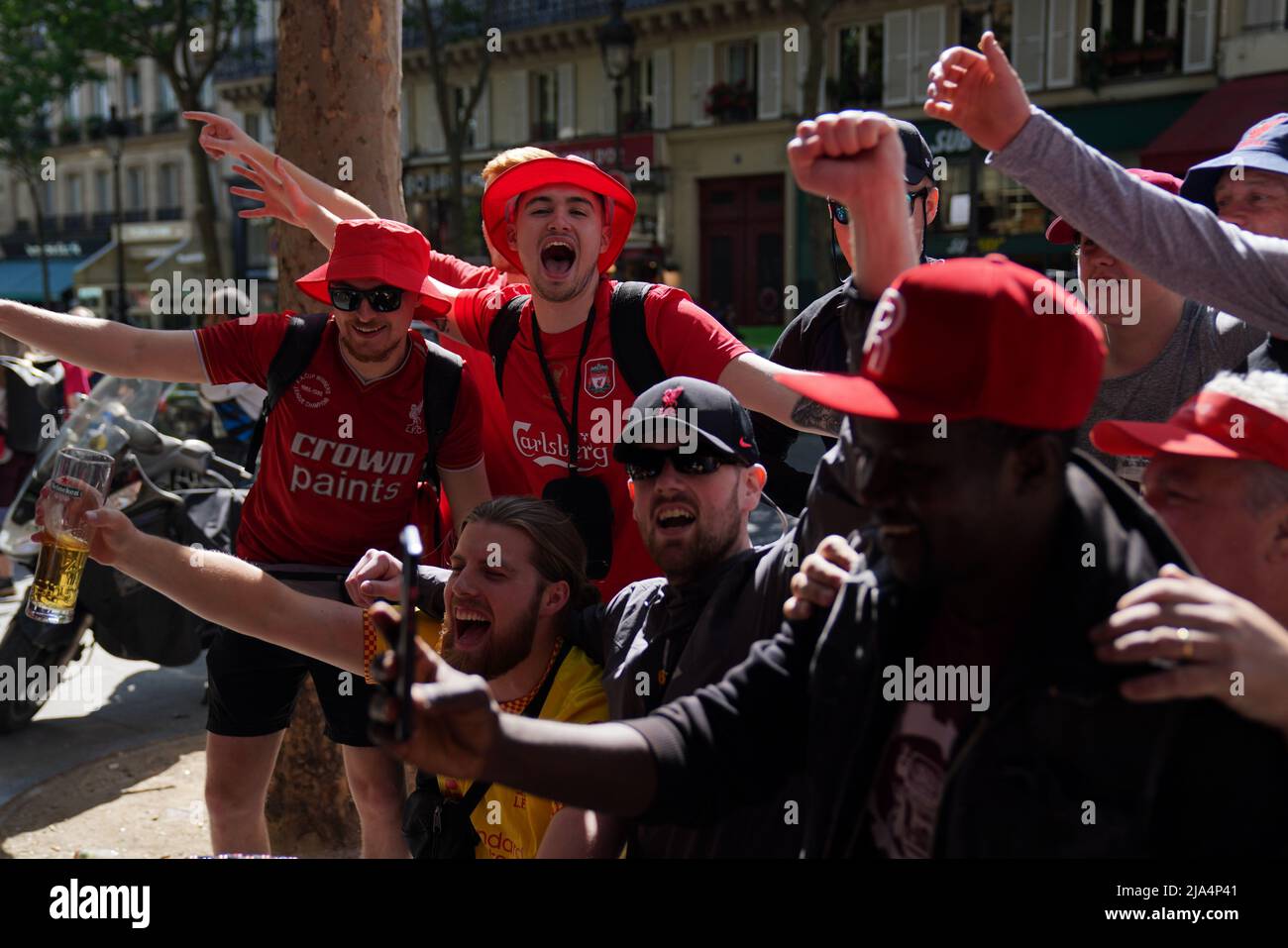 Liverpool fans outside the Gare du Nord station in Paris ahead of ...