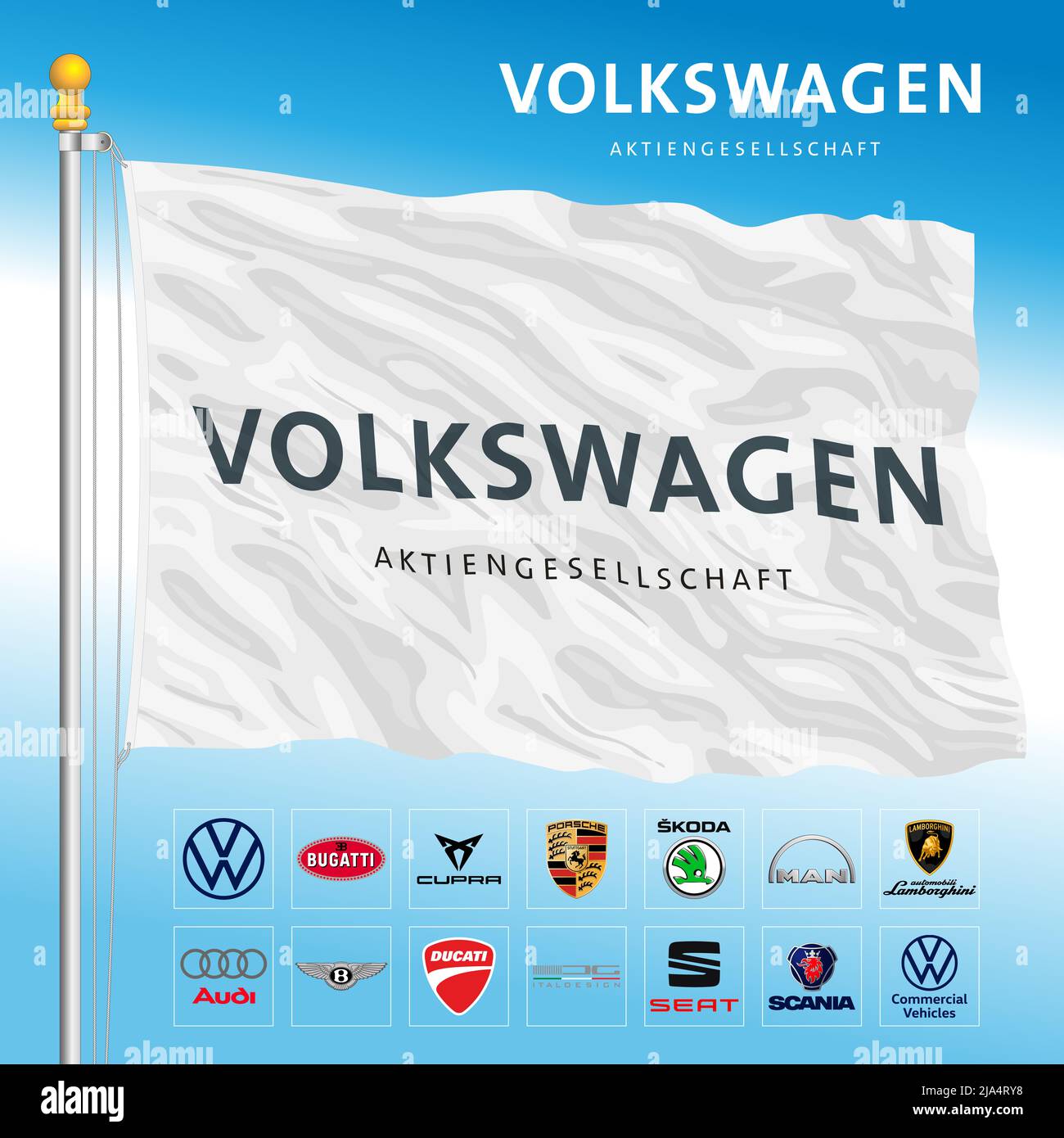 Flag of the Volkswagen automotive industrial group and brand products ...