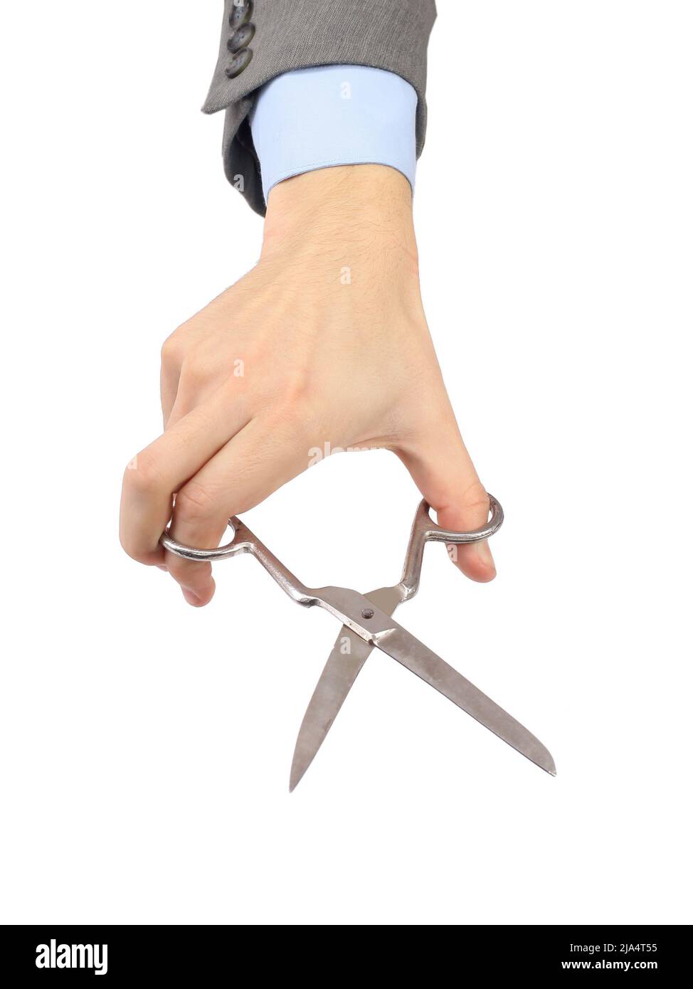 The man's hand cuts by scissors Stock Photo - Alamy