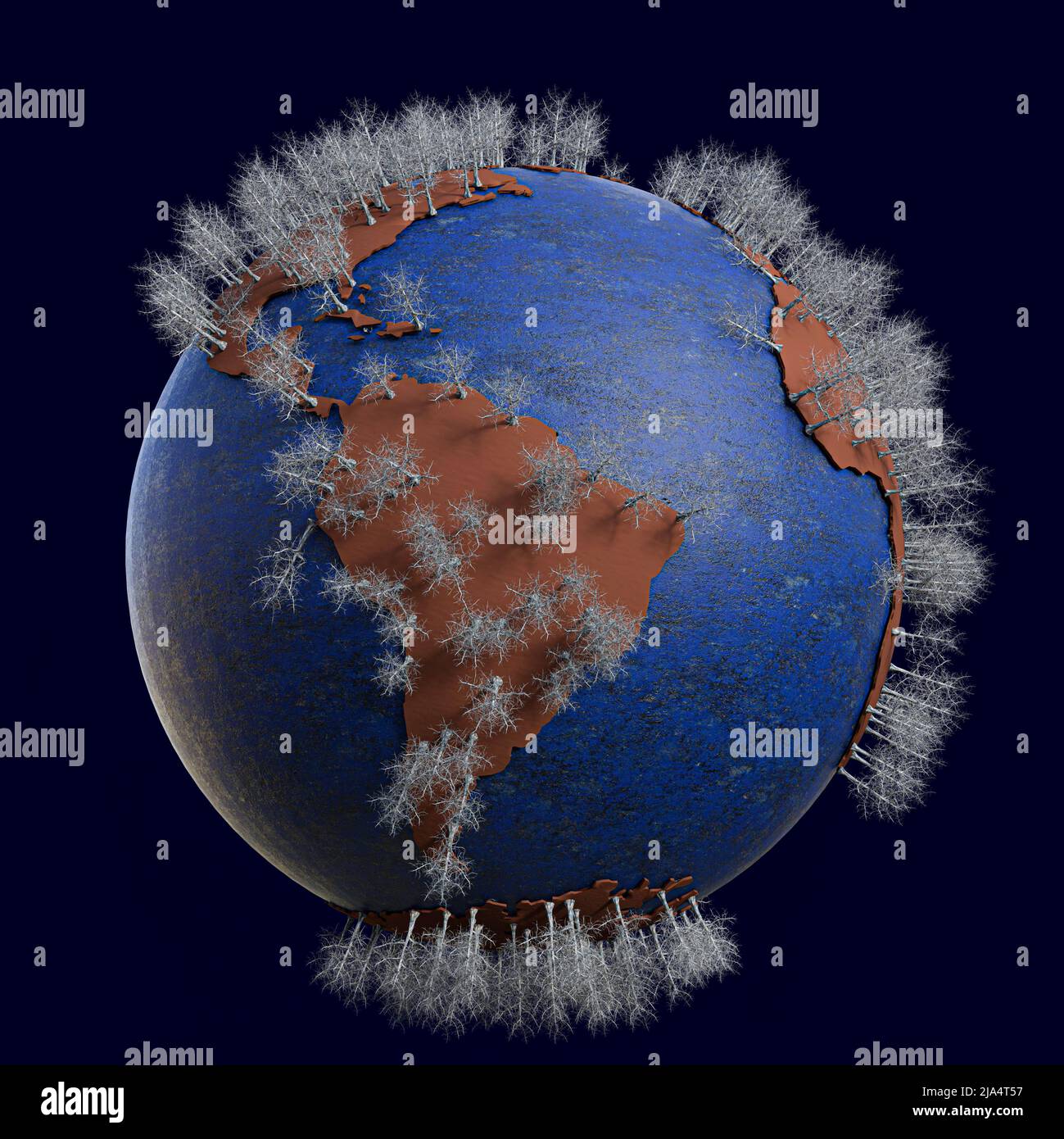 3D-illustration of a earth with dead trees in south america Stock Photo ...