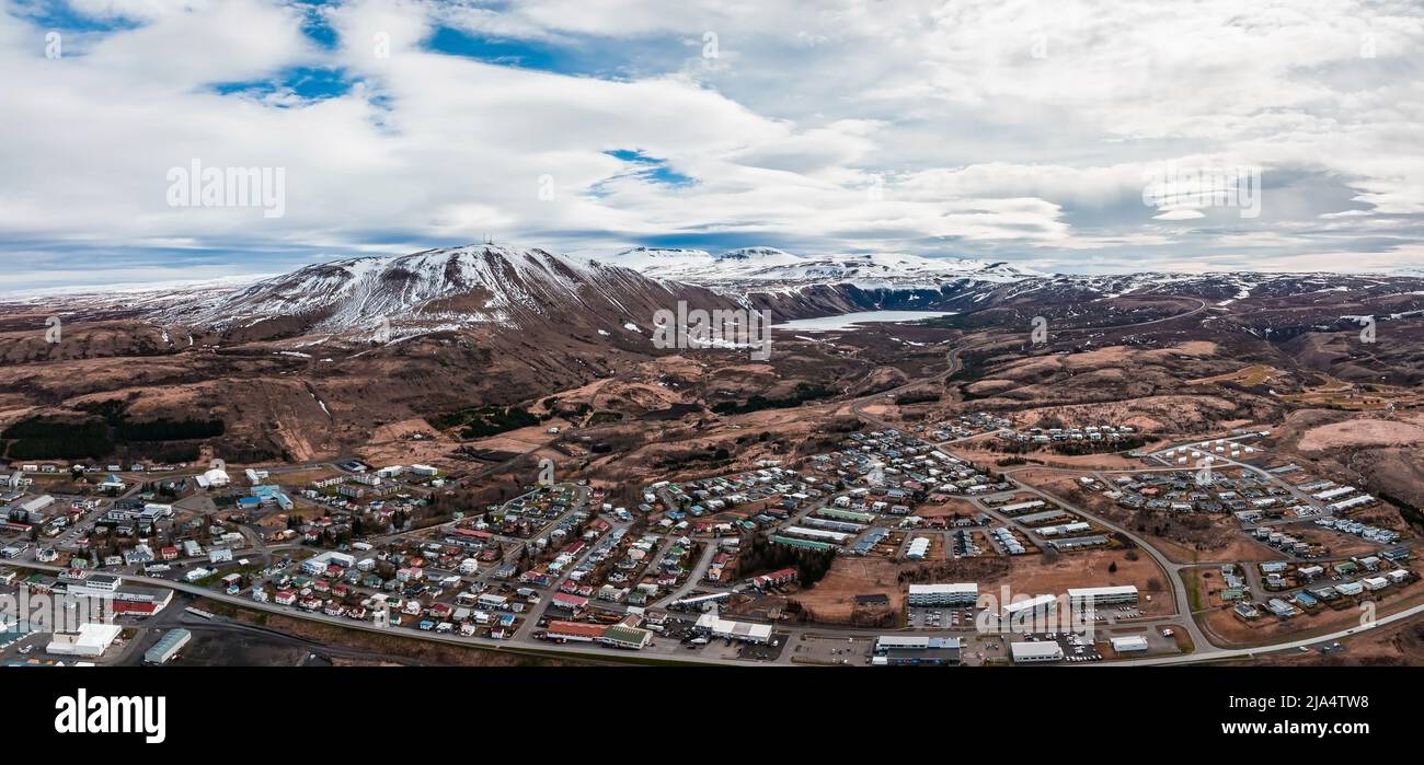 Aerial scenic view of the historic town of Husavik Stock Photo - Alamy