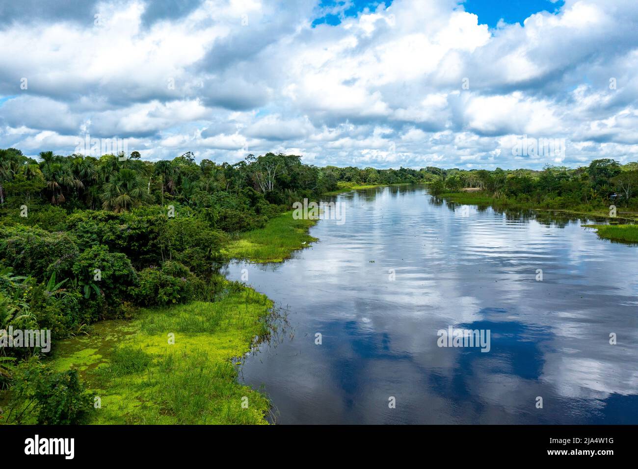 Peru. Aerial view of Rio Yanayacu. Top View of Amazon Rainforest, near ...