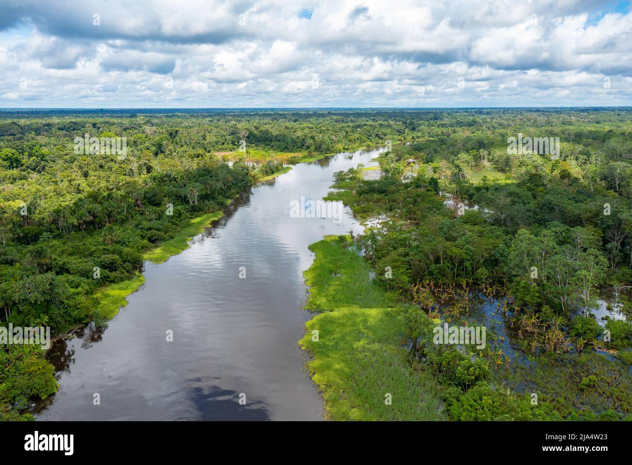 Peru. Aerial view of Rio Yanayacu. Top View of Amazon Rainforest, near ...