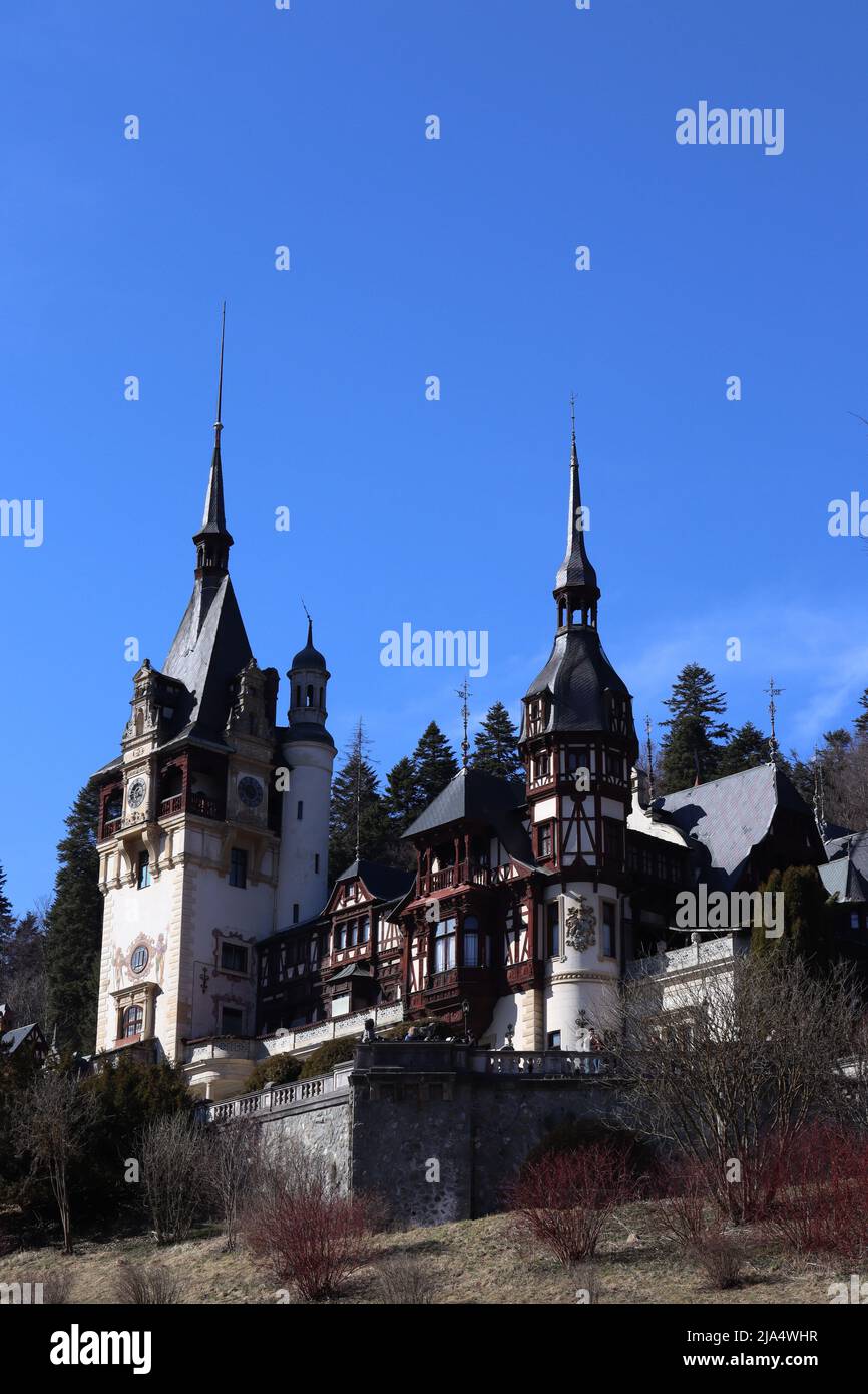 The upper part of Peles castle Stock Photo - Alamy