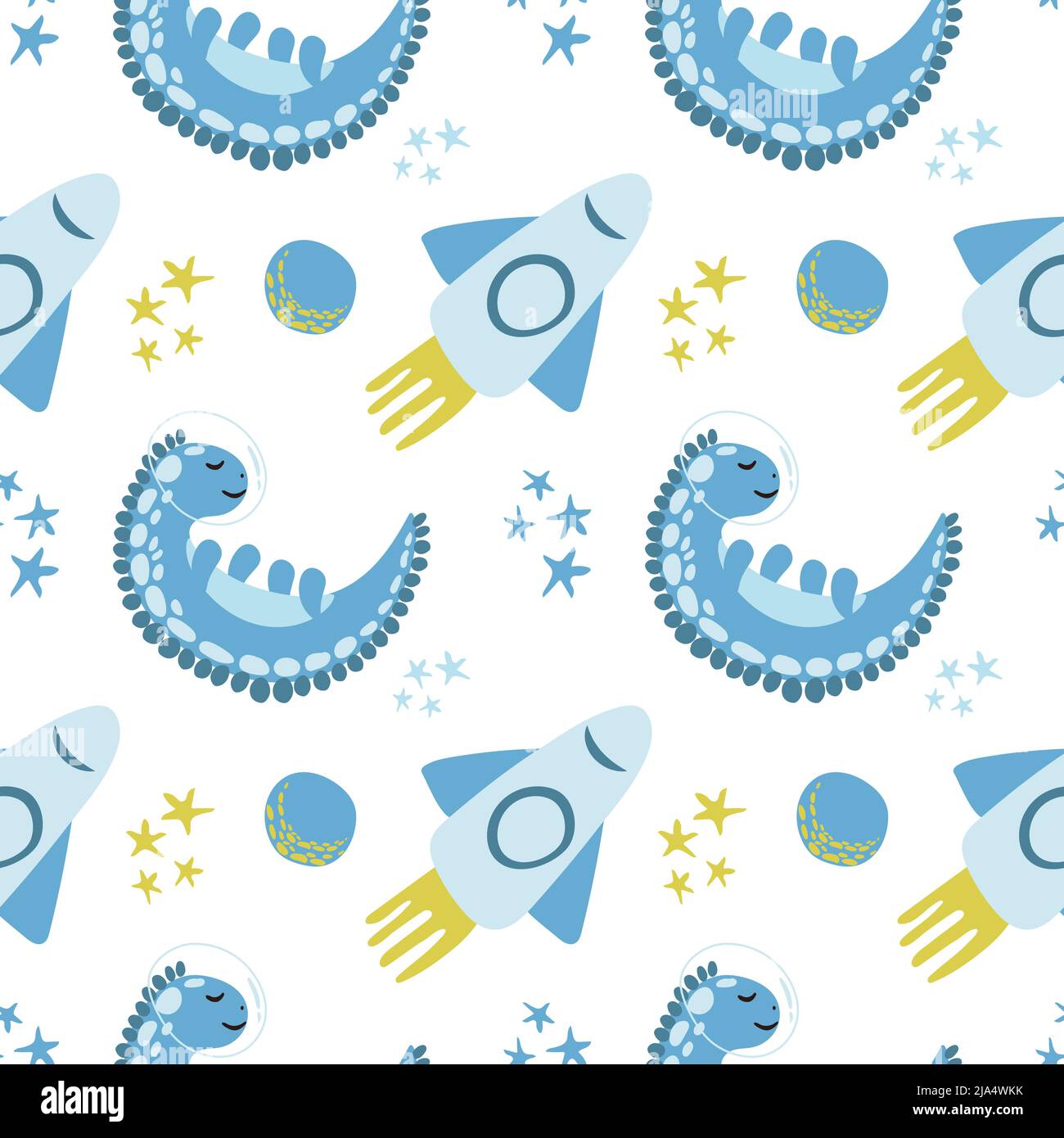 Seamless pattern of cute dinosaur astronauts. Vector in cartoon style ...