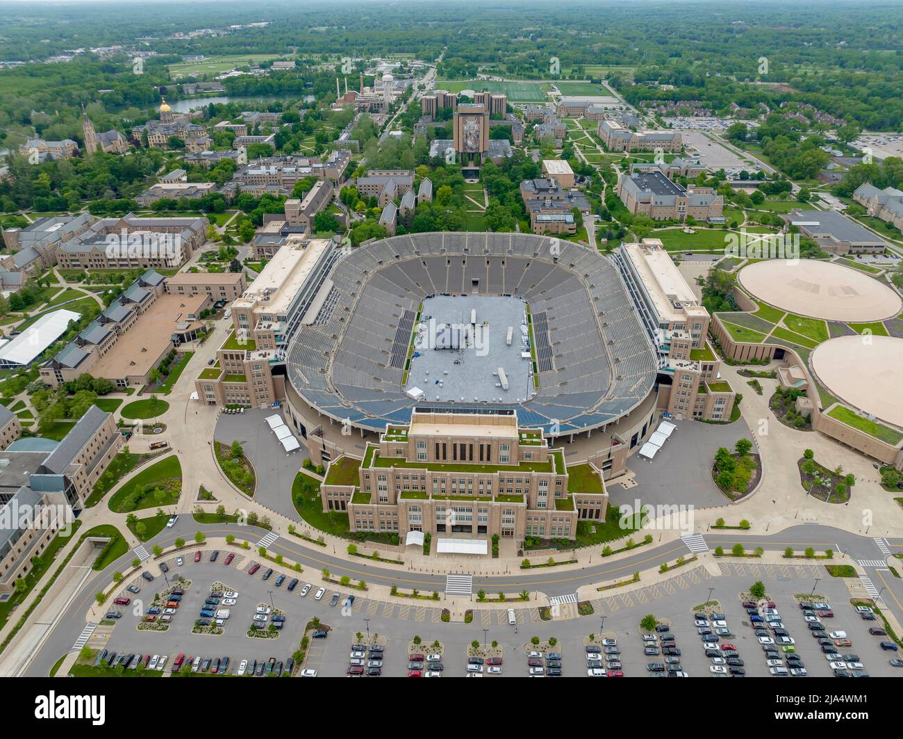 South Bend, Indiana, USA. 26th May, 2022. Aerial view of Notre Dame Stadium representing the ...
