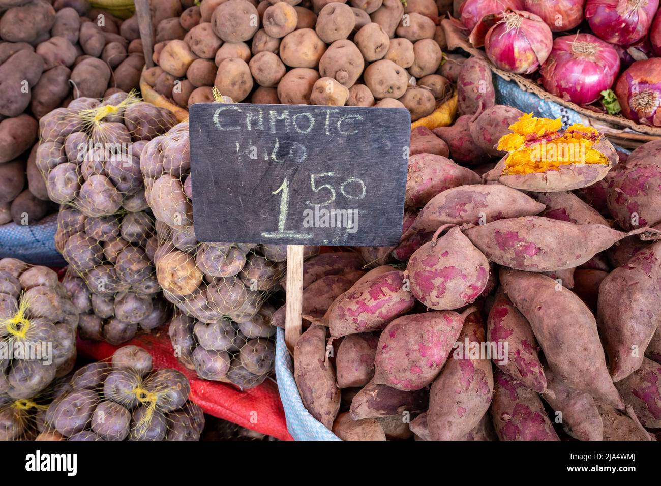 Different types of potatoes at the local market in Arequipa city, Peru ...