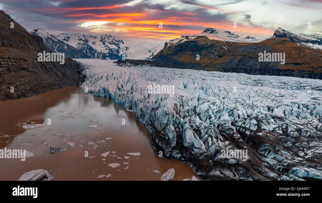 Beautiful glaciers flow through the mountains in Iceland Stock Photo ...