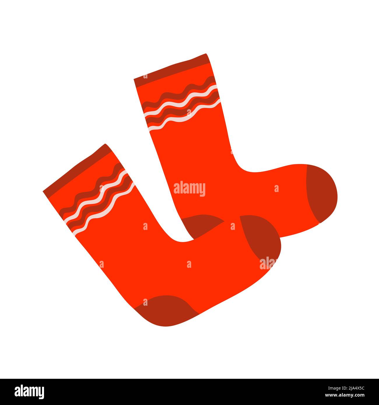A pair of warm winter socks. Wool red clothes. Sock for man and woman ...