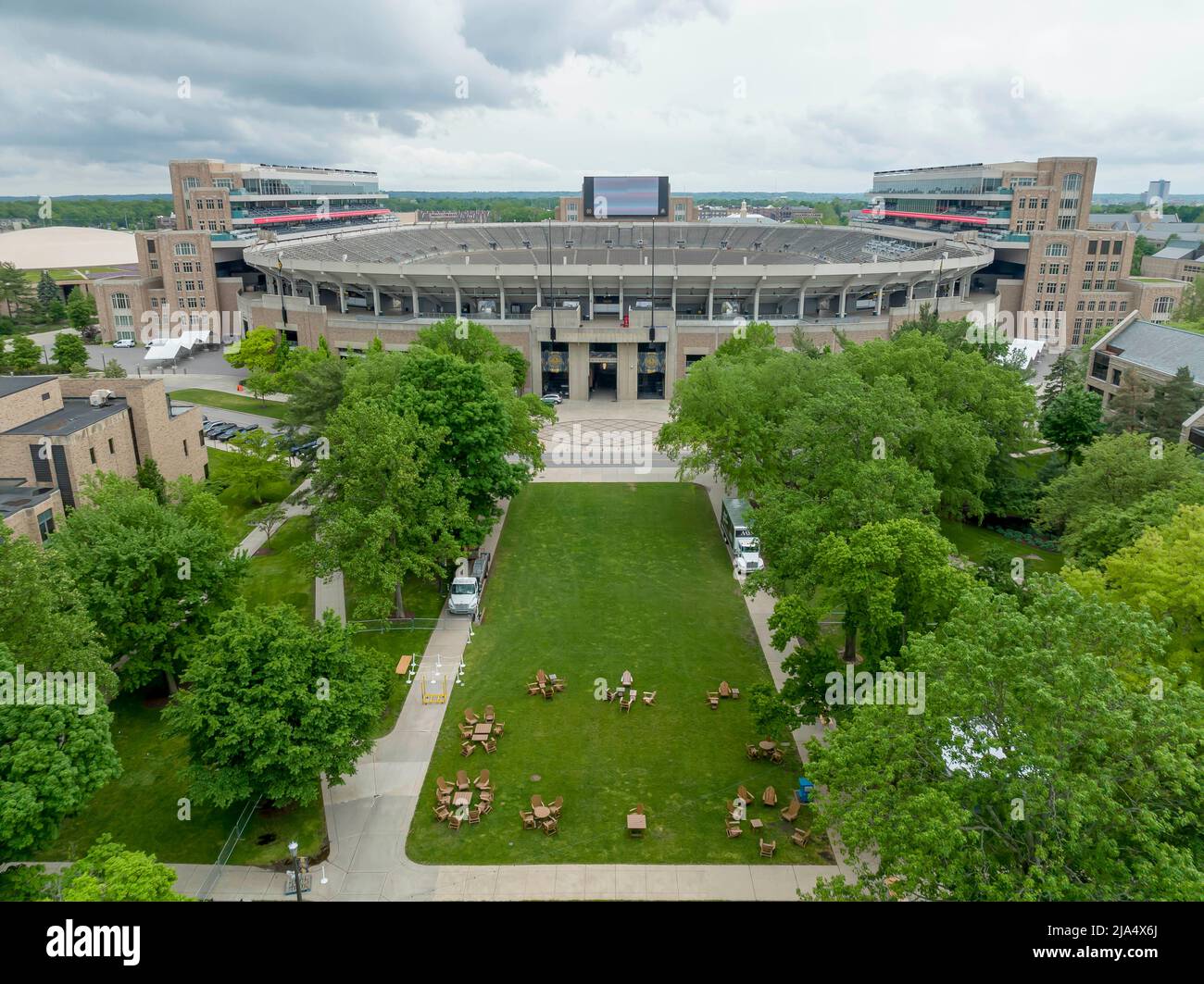 South Bend, Indiana, USA. 26th May, 2022. Aerial view of Notre Dame Stadium representing the ...