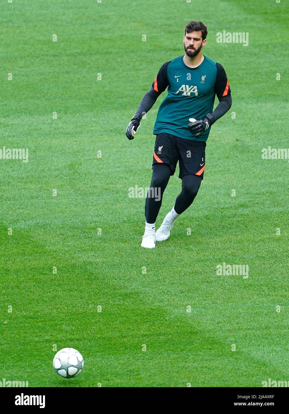 Liverpool goalkeeper Alisson during a training session at Stade de ...