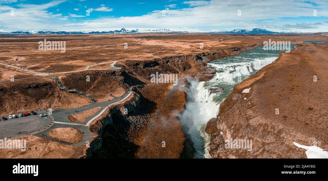 Panoramic aerial view of popular tourist destination - Gullfoss ...