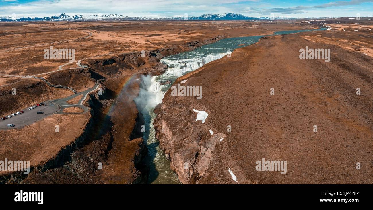 Panoramic aerial view of popular tourist destination - Gullfoss ...