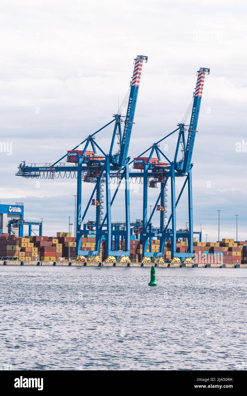 Cranes and containers at the port of Klaipeda, seaport located in ...