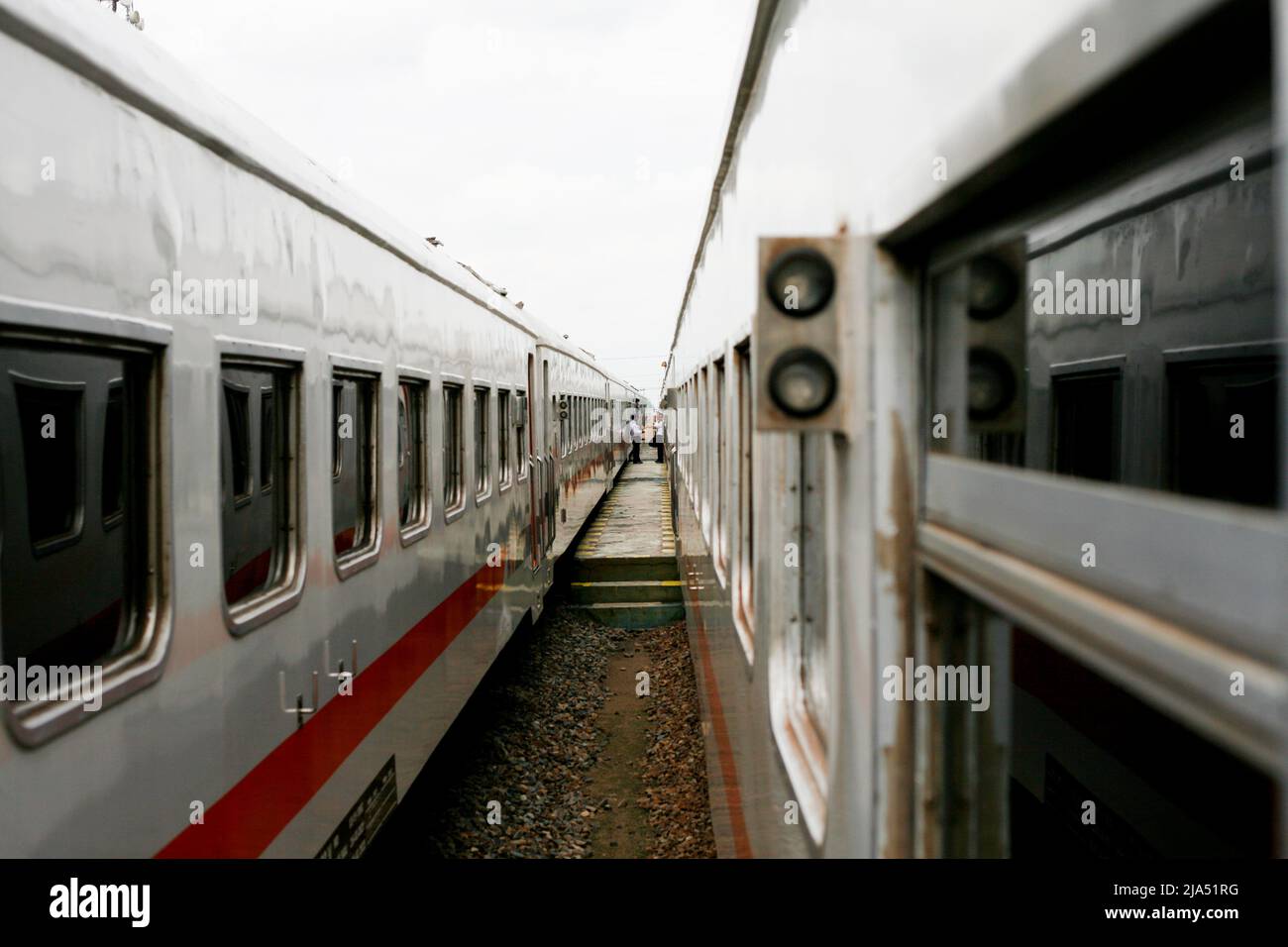 Passanger train stopped at station in Java Island Indonesia waiting to ...