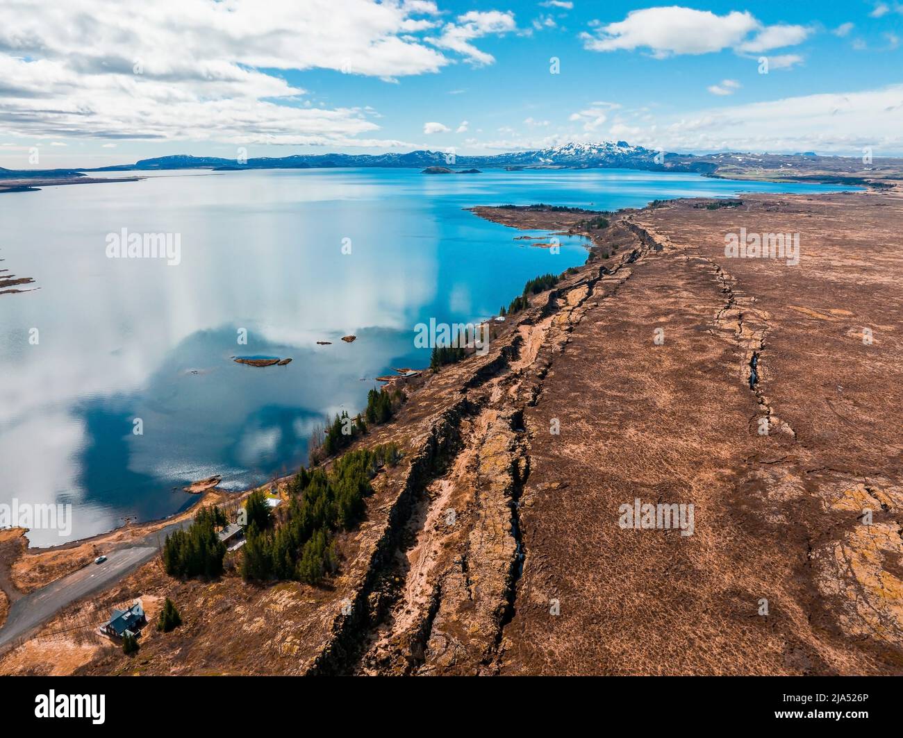 The well visible tectonic plate at Thingvellir National Park in Iceland ...