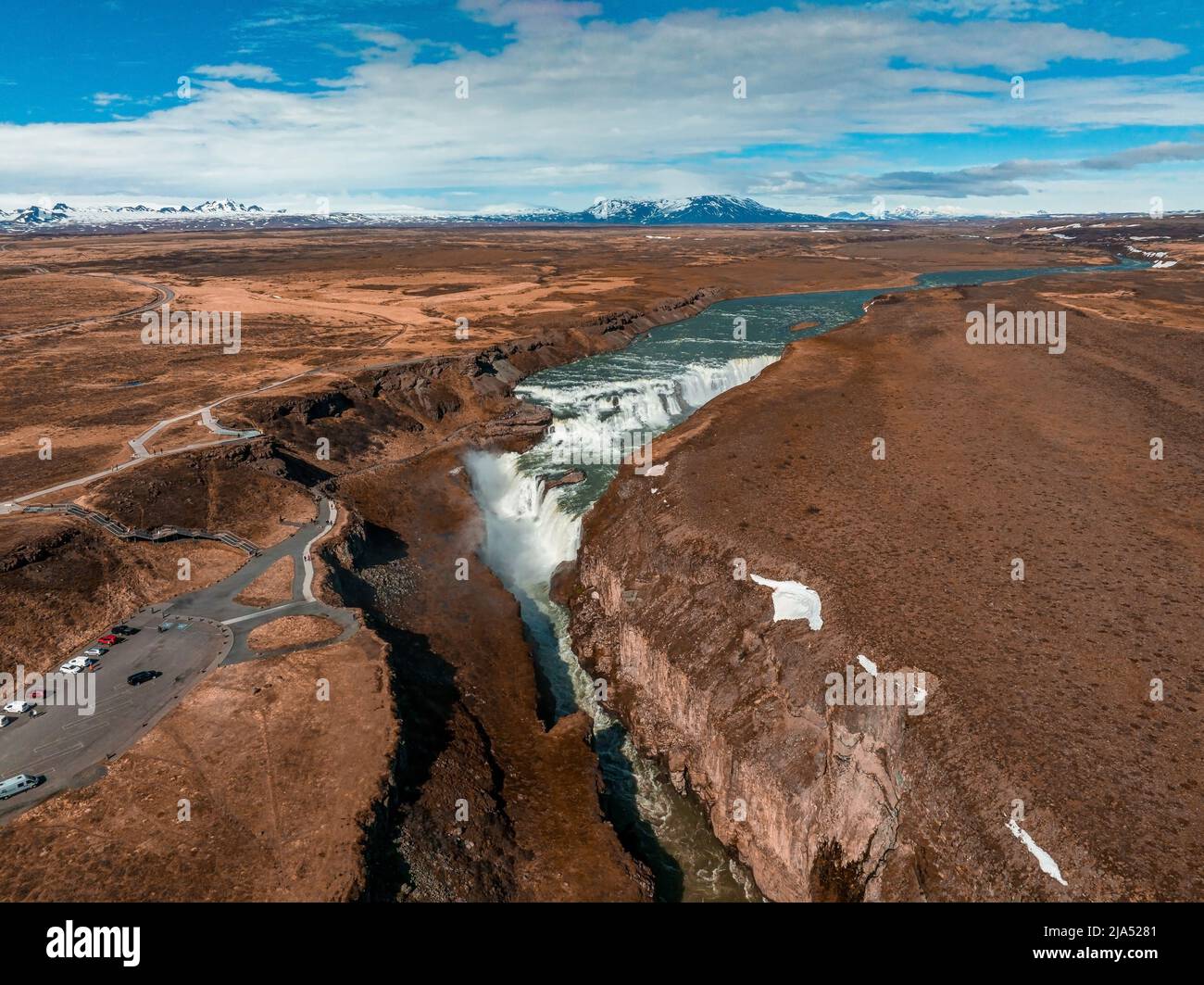 Panoramic aerial view of popular tourist destination - Gullfoss ...