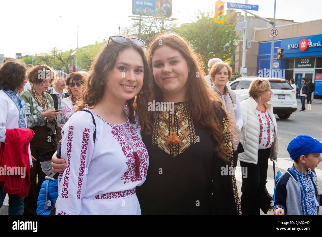 Toronto, ON, Canada – May 19, 2022: People in Ukrainian national ...