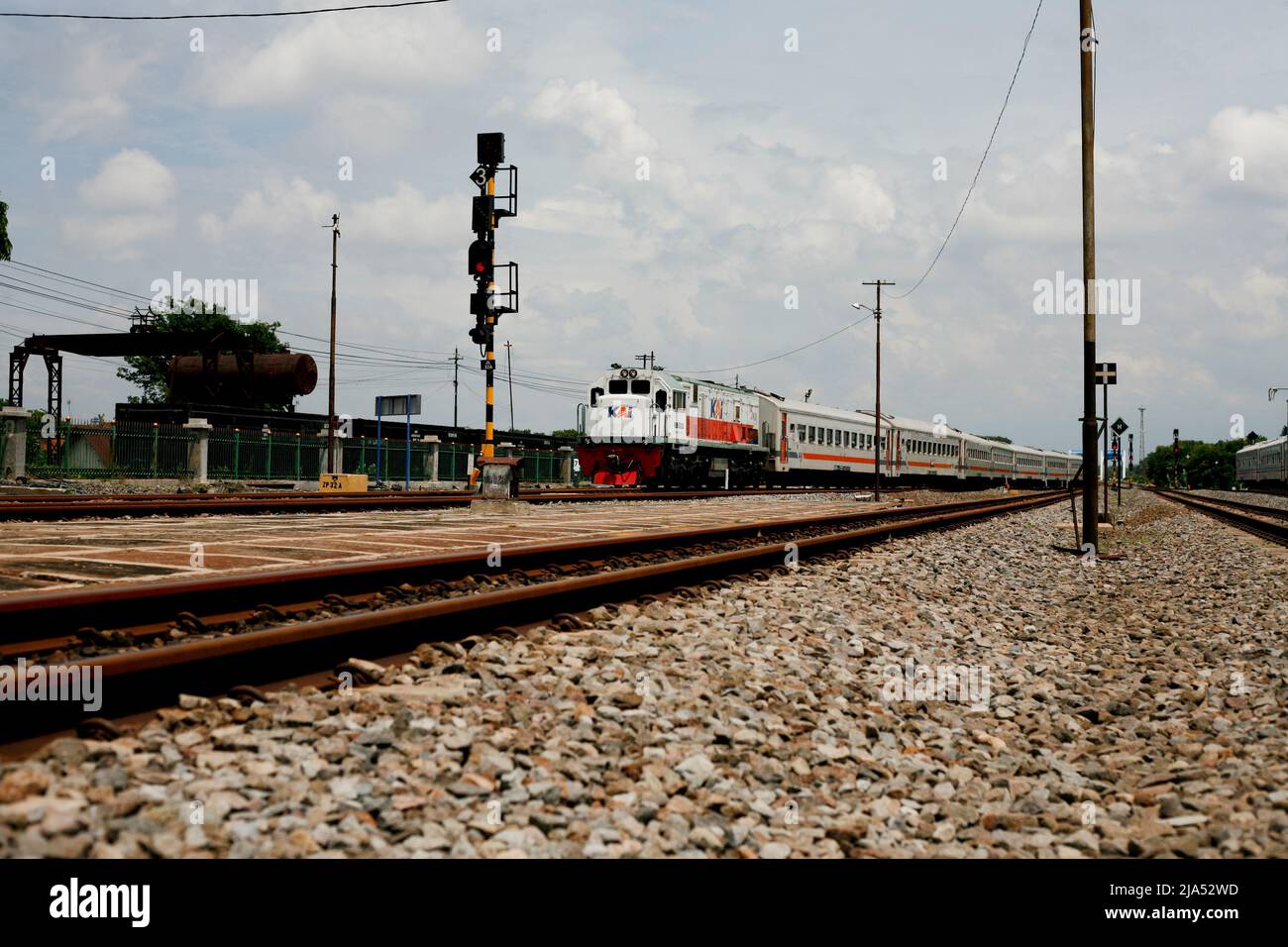 Passanger train arrived at Kertosono station in Java Island Indonesia ...