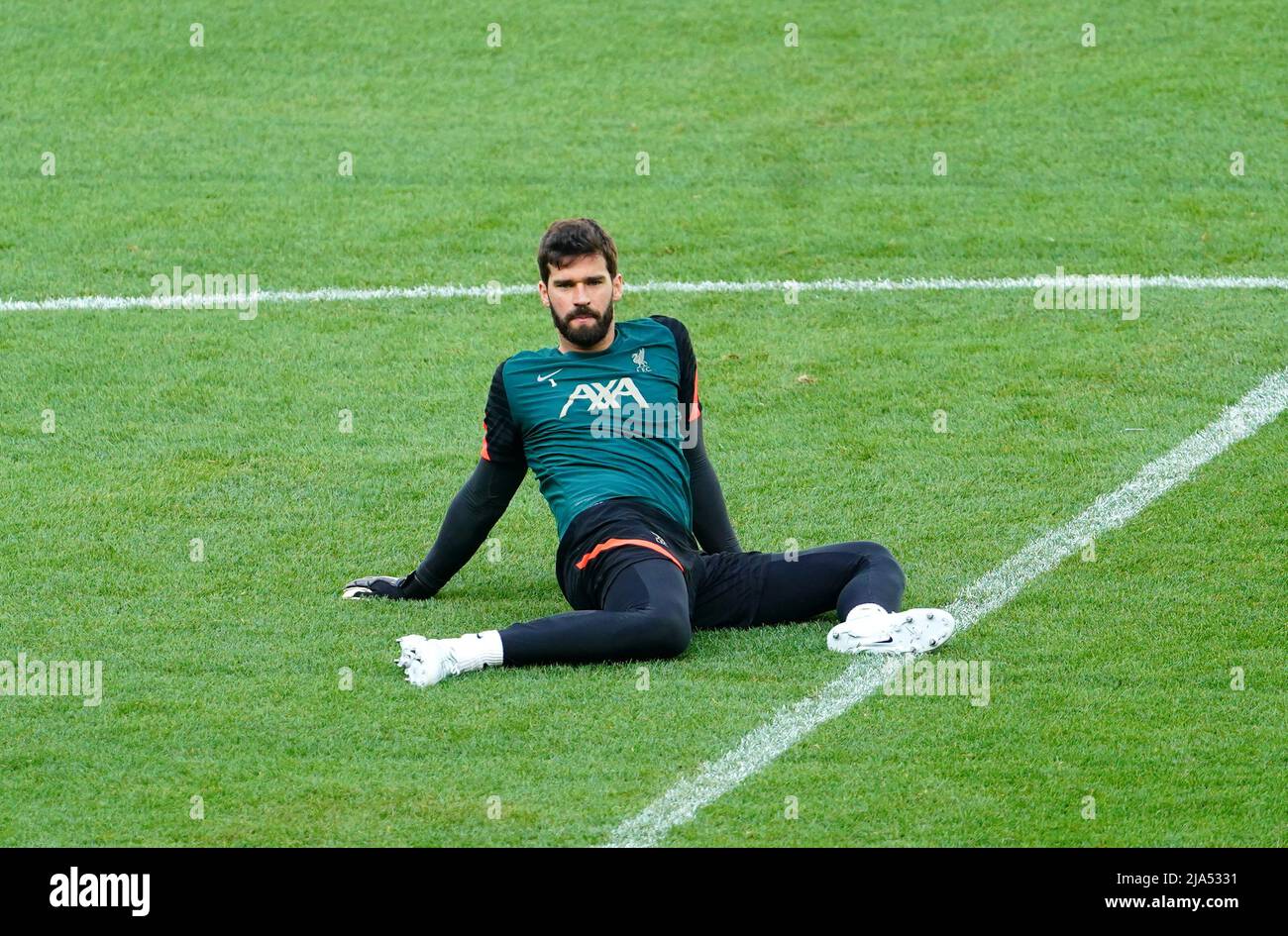Liverpool goalkeeper Alisson during a training session at Stade de ...