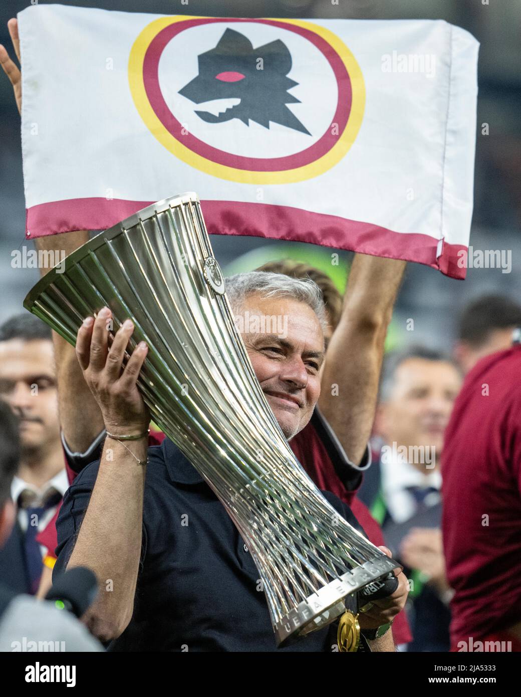 TIRANA, ALBANIA - MAY 25: manager Jose Mourinho of AS Roma celebrates ...