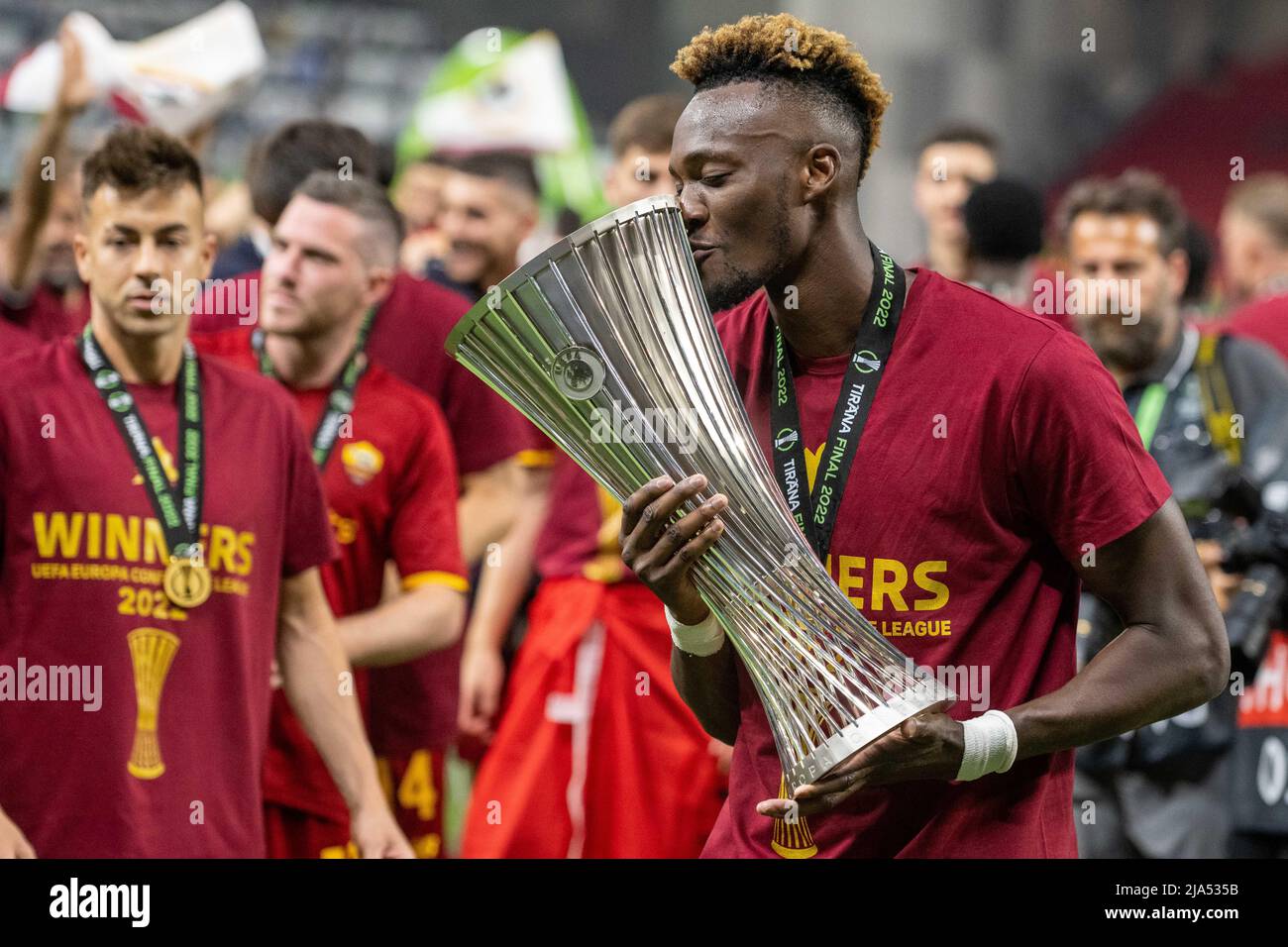 TIRANA, ALBANIA - MAY 25: Tammy Abraham of AS Roma celebrates with ...