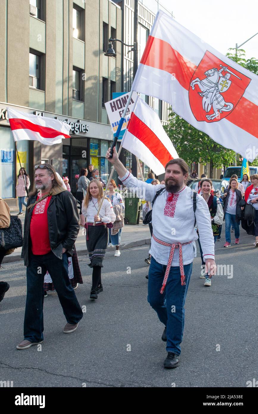 Toronto, ON, Canada – May 19, 2022: People in Ukrainian national ...