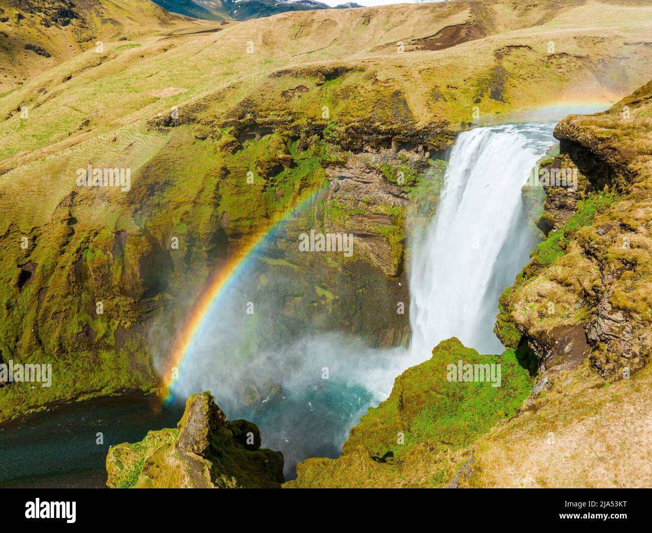 Famous Skogafoss waterfall with a rainbow. Dramatic Scenery of Iceland ...